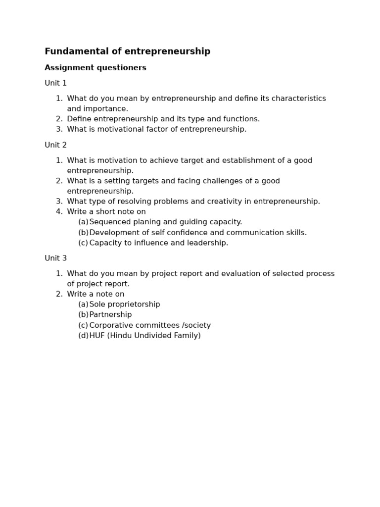 Entrepreneurship Assignment | PDF