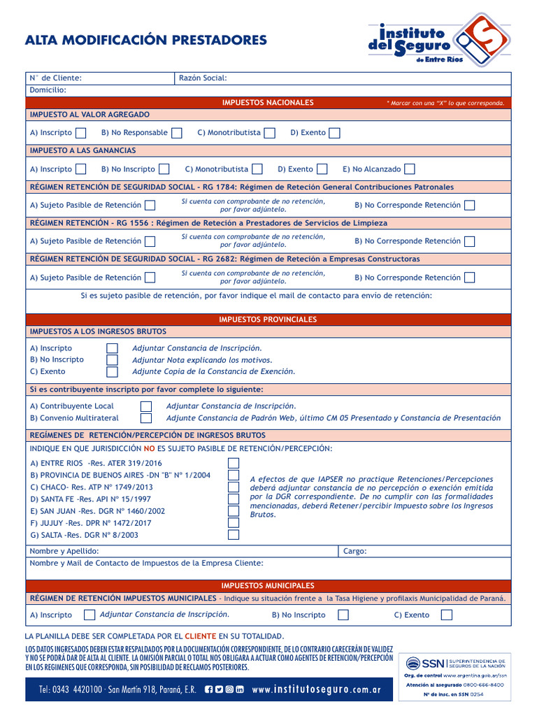 IAPSER - Formulario - Alta Modificación Prestadores - CDR | PDF