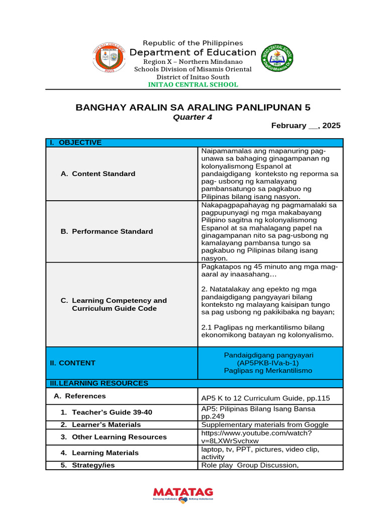 Kumapit Ka Day 3 Banghay Aralin Sa AP5 Q3 (3rd COT) | PDF