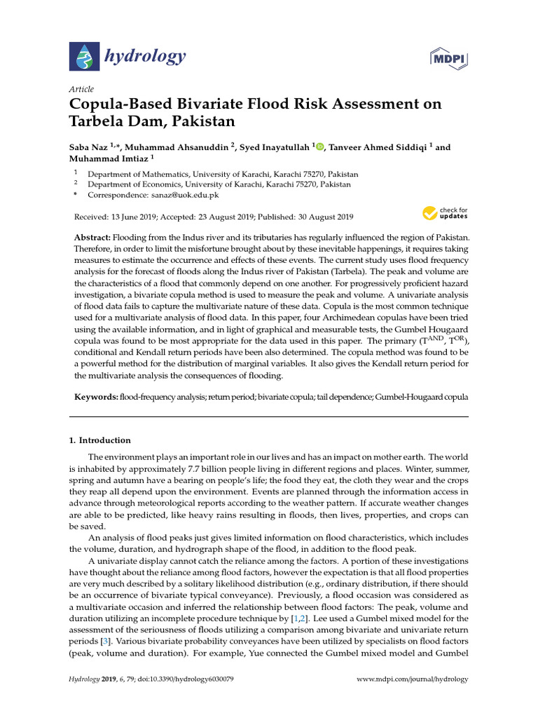 3.Copula-Based Bivariate Flood Risk Assessment On Tarbela Dam, Pakistan | PDF | Spearman's Rank ...