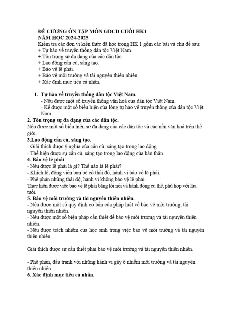 24-25 GỬI ĐỀ CƯƠNG ÔN TẬP MÔN GDCD 8 CUỐI HK 1 CÔ LÊ TUYẾT | PDF
