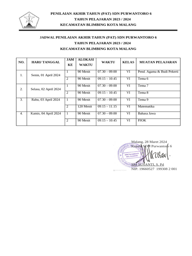 JADWAL PAT 2023-2024 | PDF