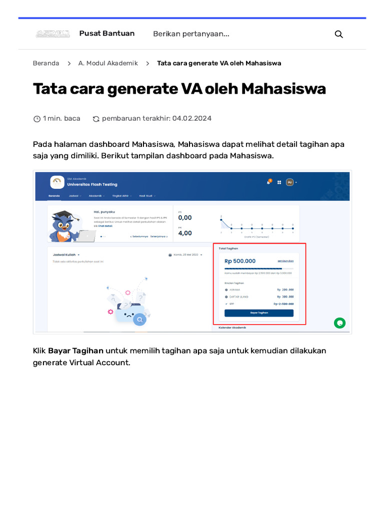 Tata Cara Generate VA Oleh Mahasiswa - SEVIMA Platform Pusat Bantuan | PDF