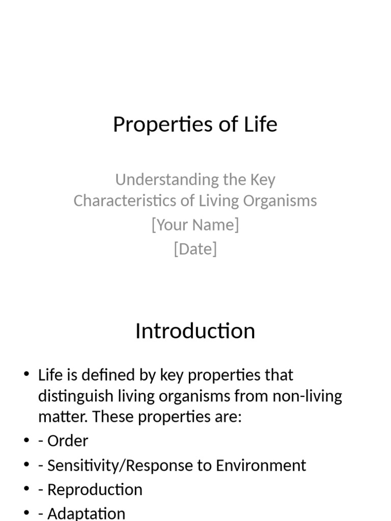 Properties of Life With Characteristics Presentation | PDF | Life ...