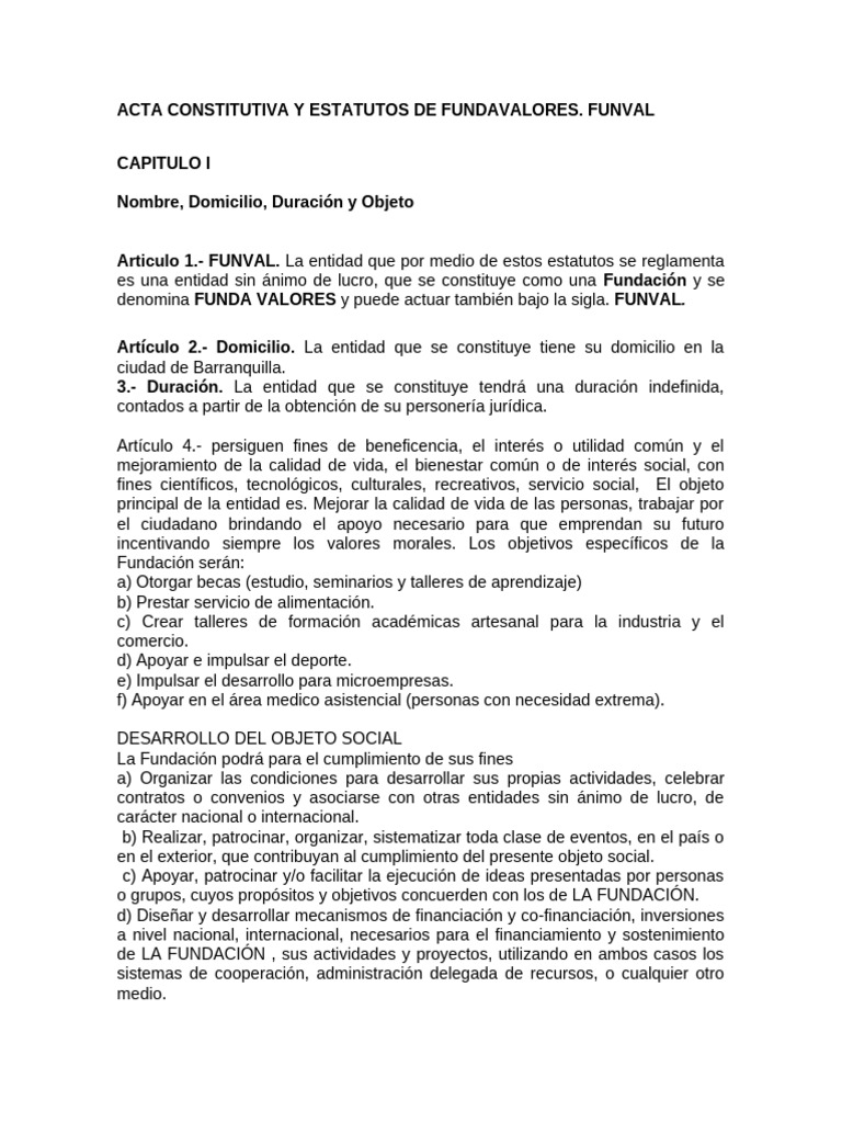 Acta Nueva Funval | PDF | Fundación (sin fines de lucro) | Sociedad de responsabilidad limitada
