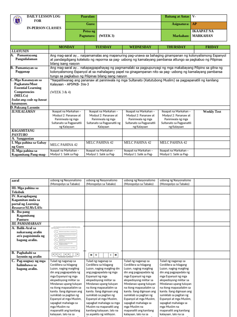 Ap 5 - DLL - Week 3 - Q4 | PDF
