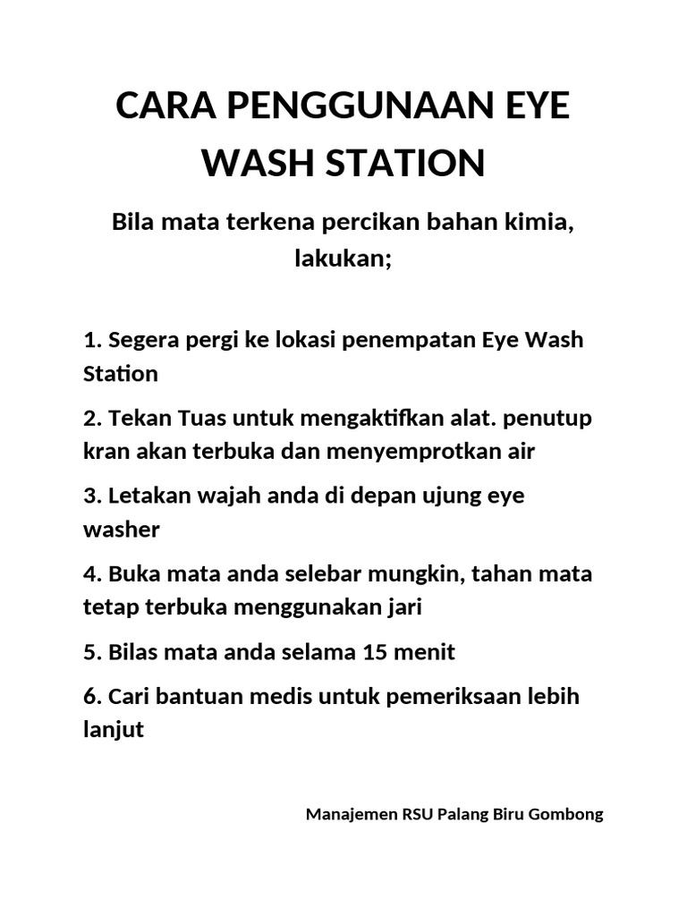 Panduan Penggunaan Eye Wash Station | PDF