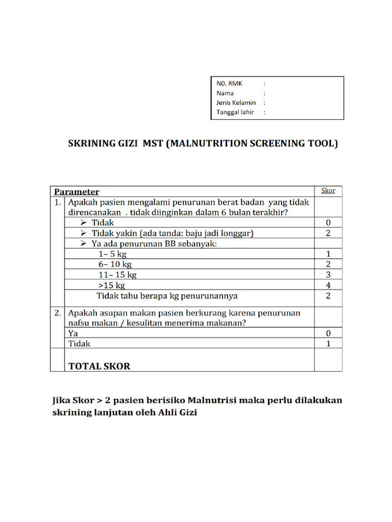 FORM MST SCREENING | PDF