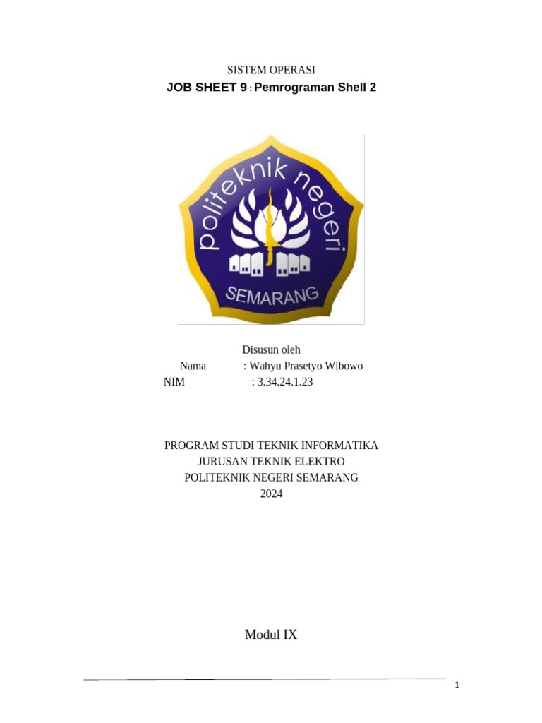 Wahyu Prasetyo Wibowo - 3.34.24.1.23 - Job 9 Sistem Operasi - Pemrograman Shell - 2 | PDF