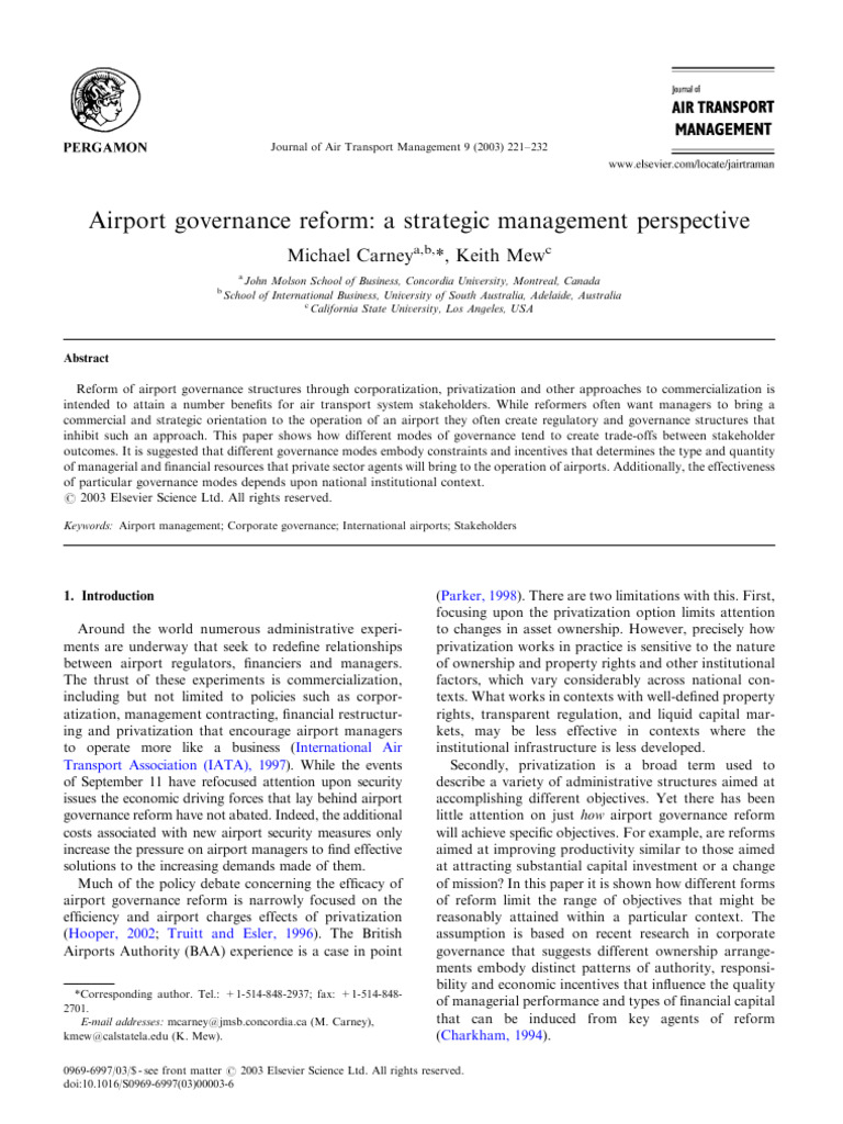 Airport Governance Reform-A Strategic Management Perspective | PDF ...