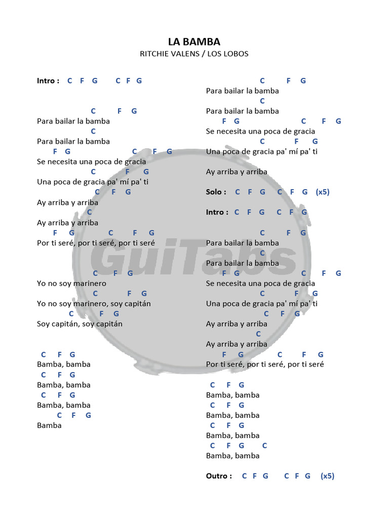 La Bamba - Lyrics & Chords | PDF | La Bamba (Canción) | premios Grammy