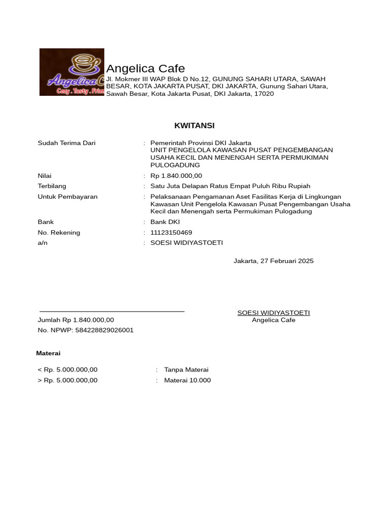 Template Kwitansi Eorder Report | PDF