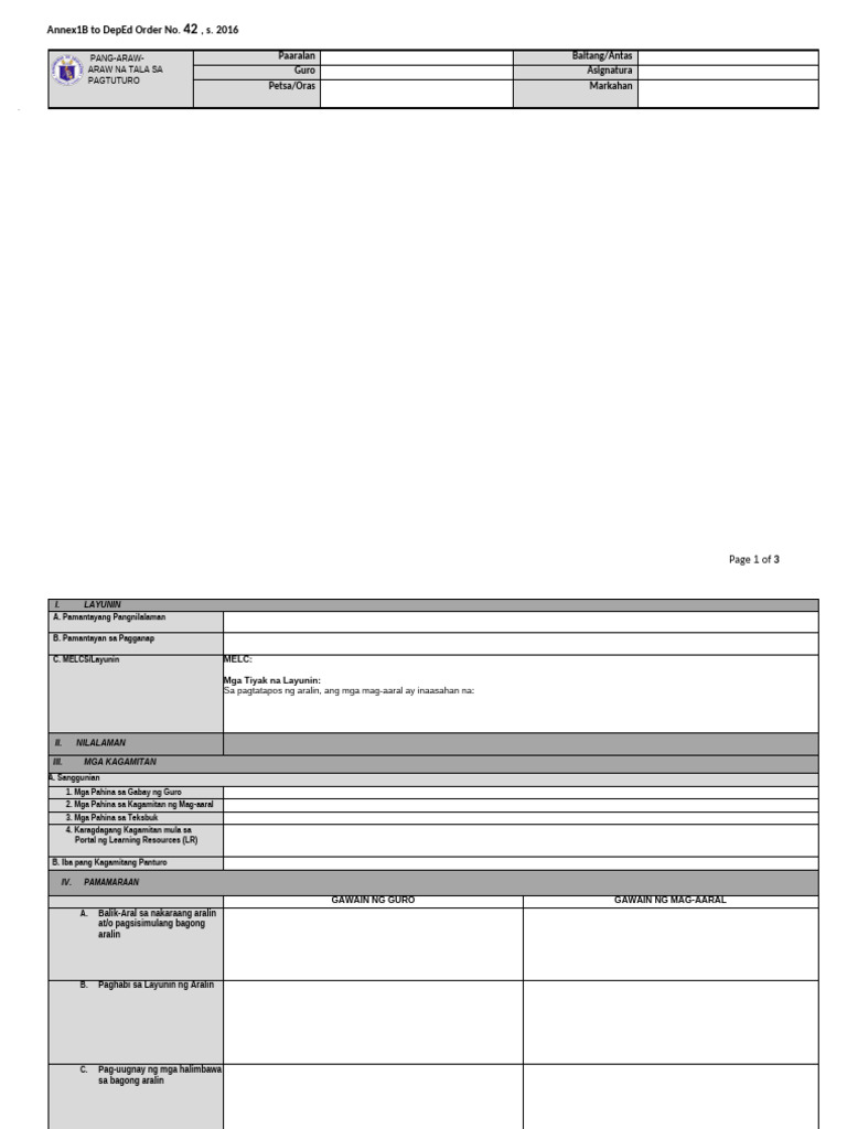 Lesson Plan Template Filipino | PDF