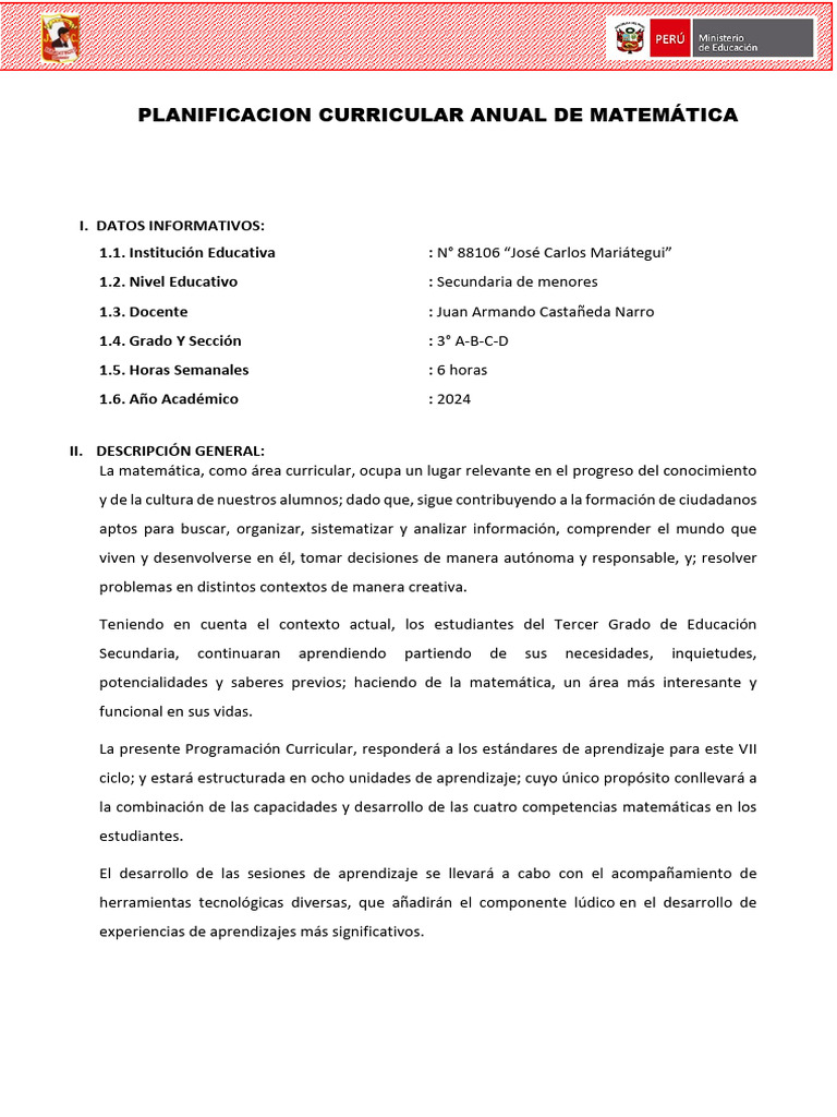 Programacion Anual 3ro-2024 - Jcm.. | PDF | Geometría | Ecuaciones