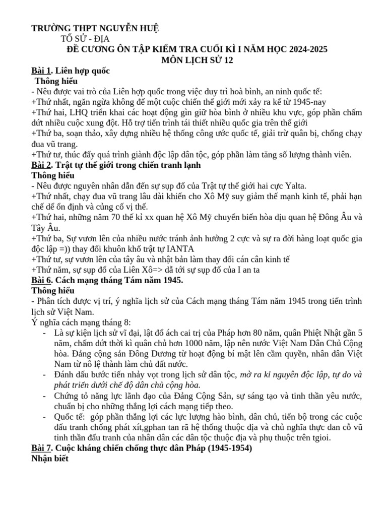 De Cuong On Tap LS12 Cuoi Ki 1 | PDF