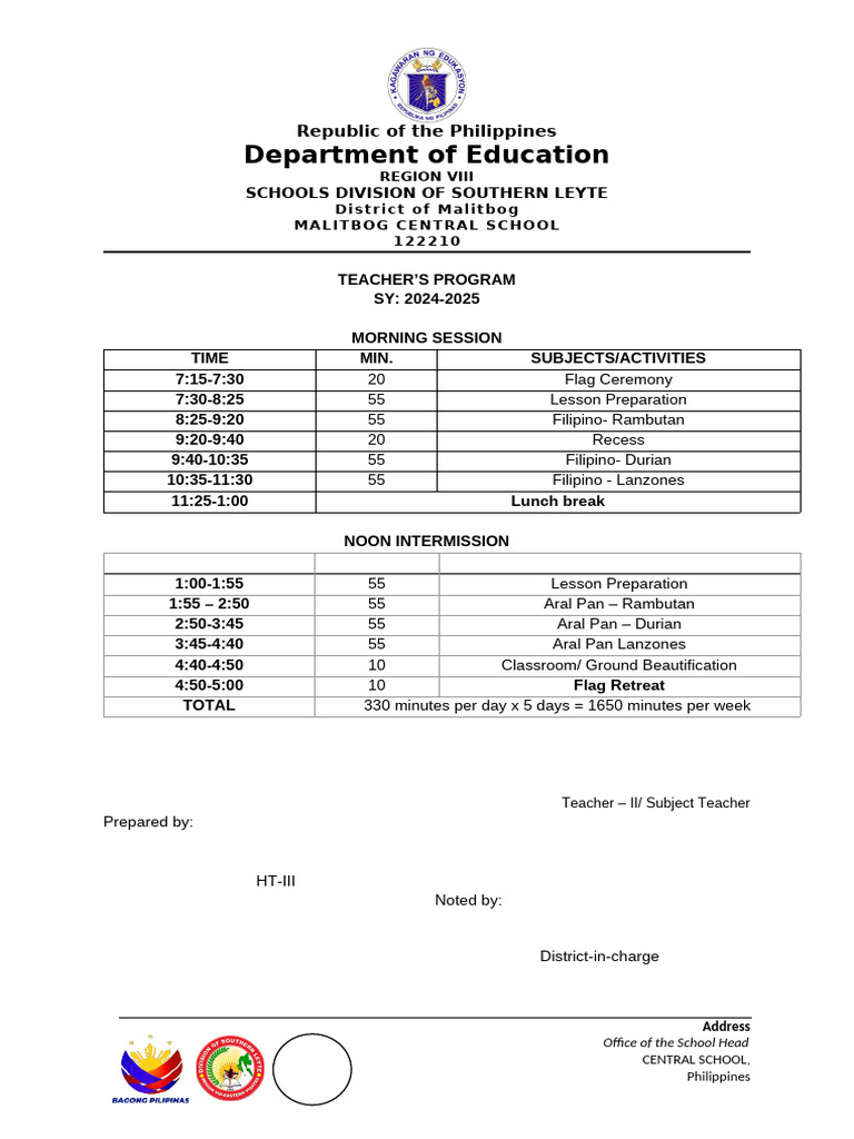 Teacher's Program | PDF
