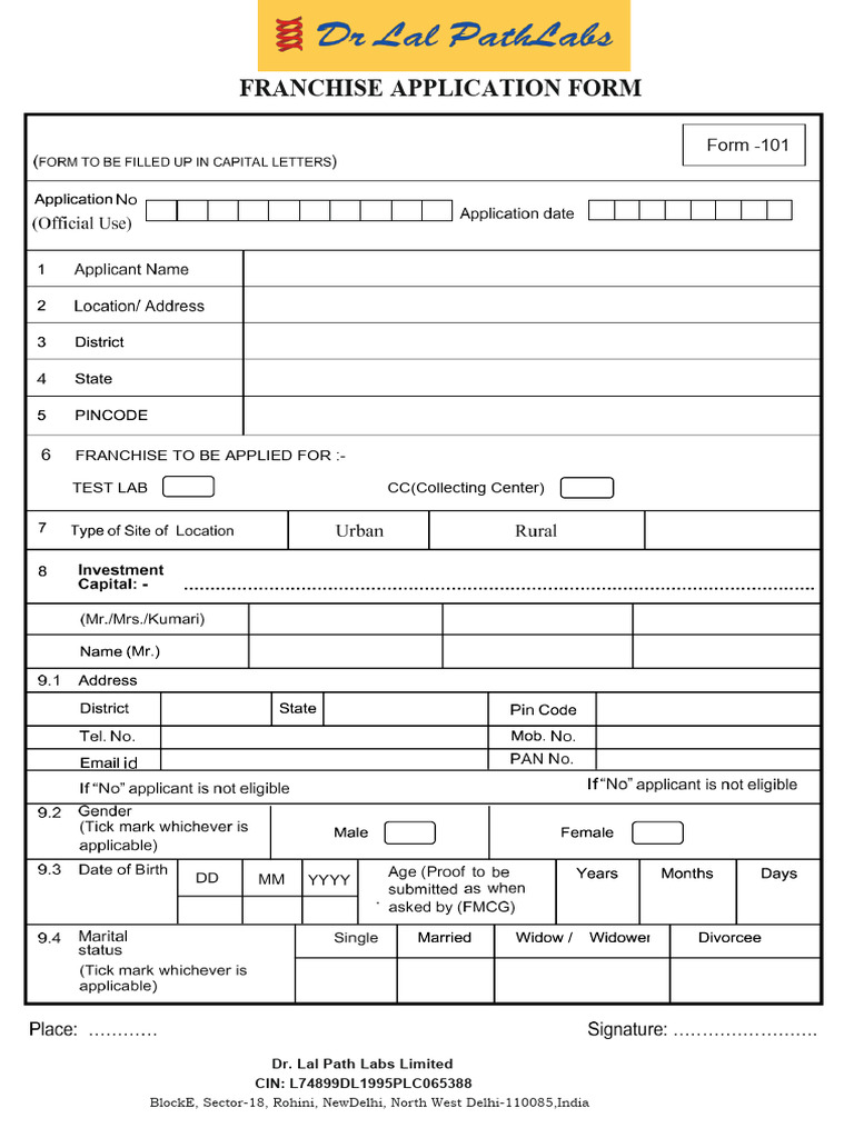 DR Lal Pathlab Application Form | PDF