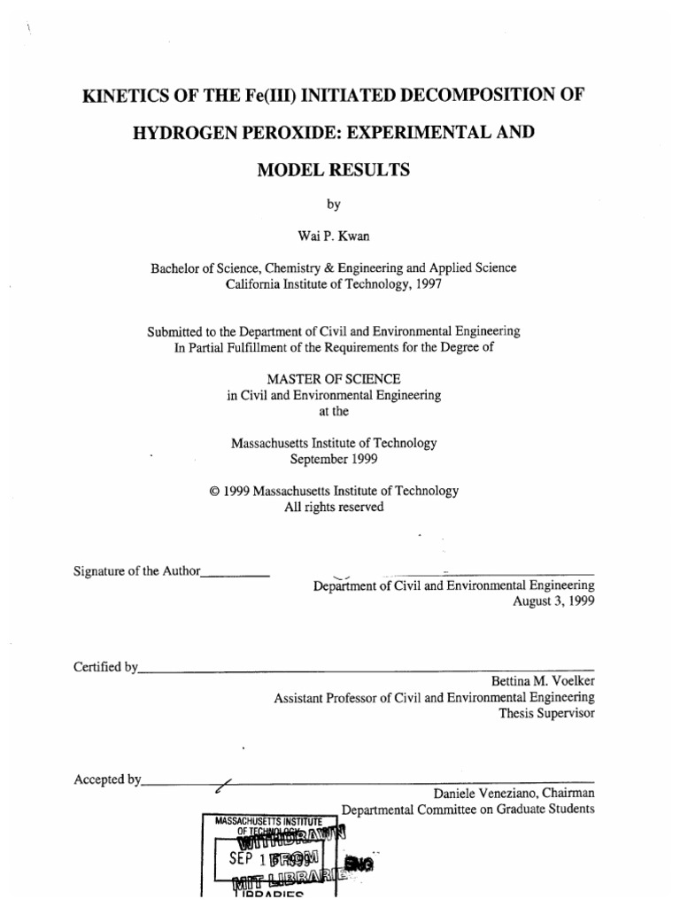Kinetics of The Fe (Iii) Initiated Decomposition of Hydrogen Peroxide ...