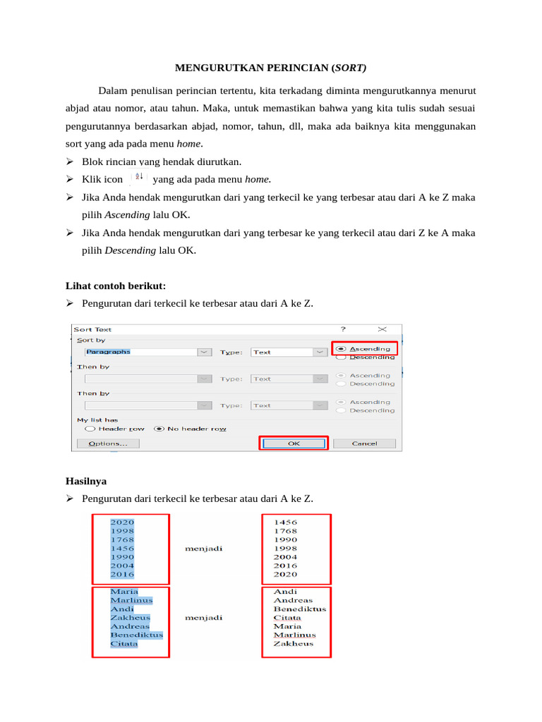Mengurutkan Perincian (Sort) | PDF