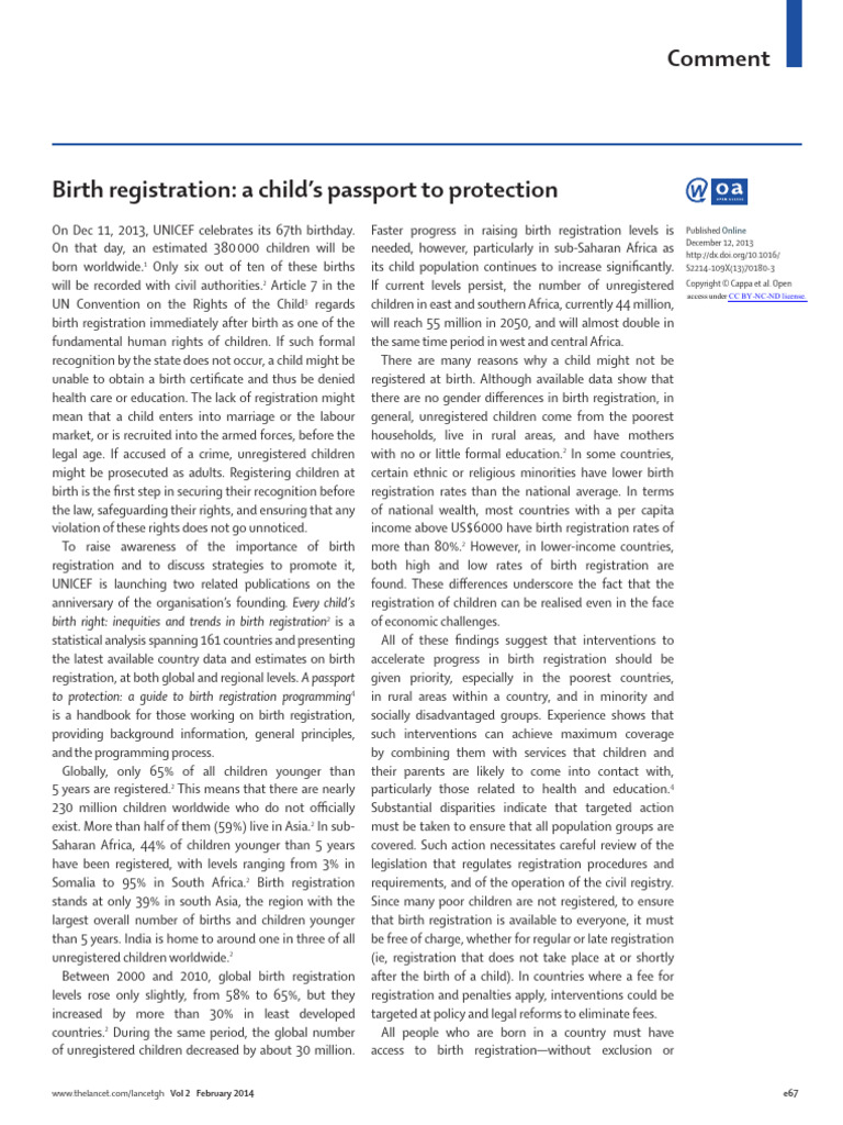 Birth Registration A Child's Passport To Protecti | PDF | Birth ...