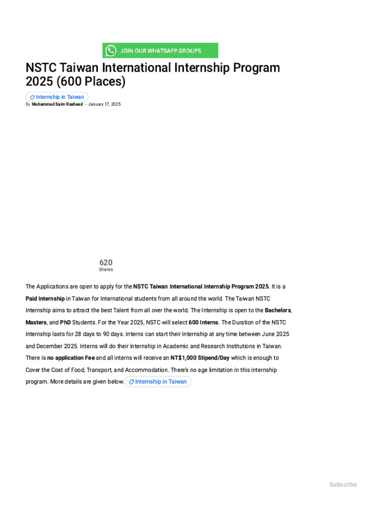 NSTC Taiwan International Internship Program 2025 (600 Places) | PDF | Internship | Job Hunting
