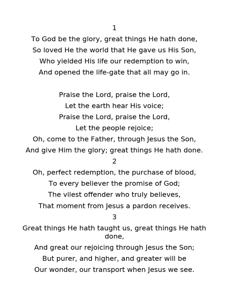 To God Be the Glory Hymn Lyrics | PDF