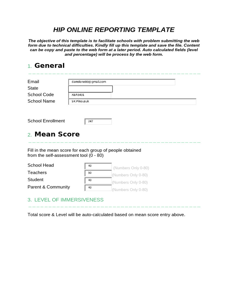HIP Online Reporting Template Guide | PDF