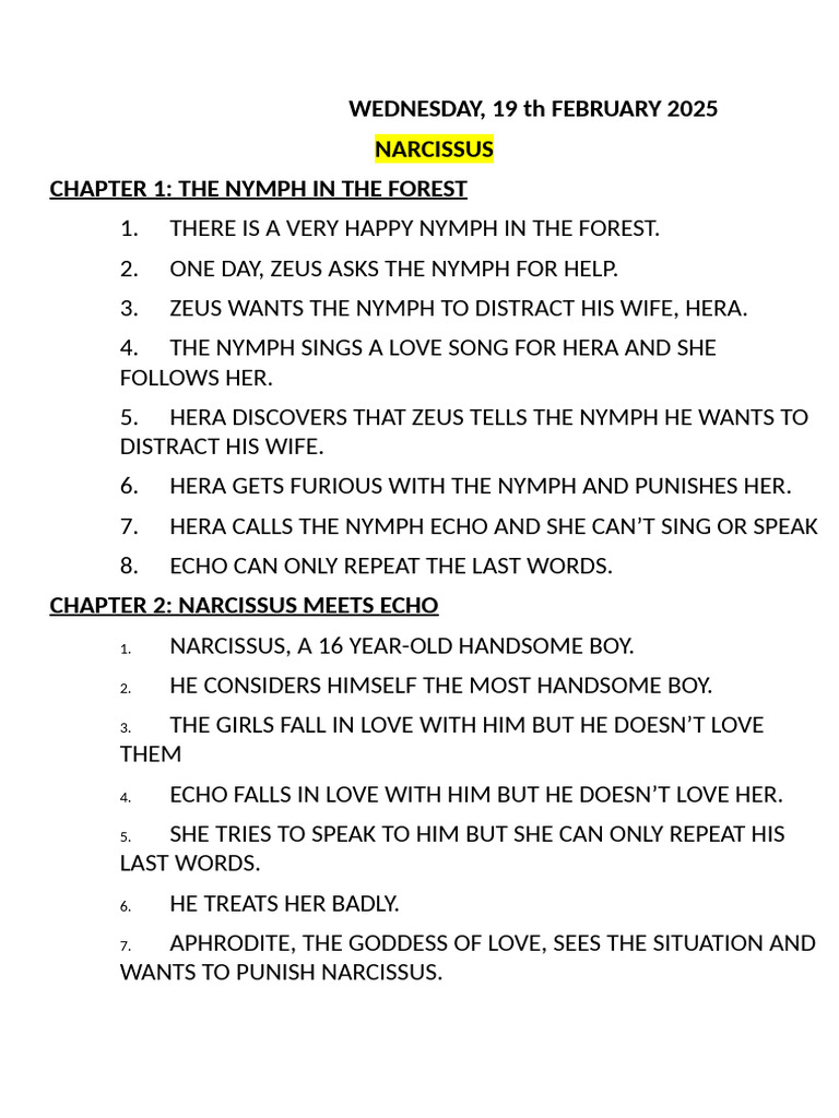 Narcissus and Echo: A Mythical Tale | PDF