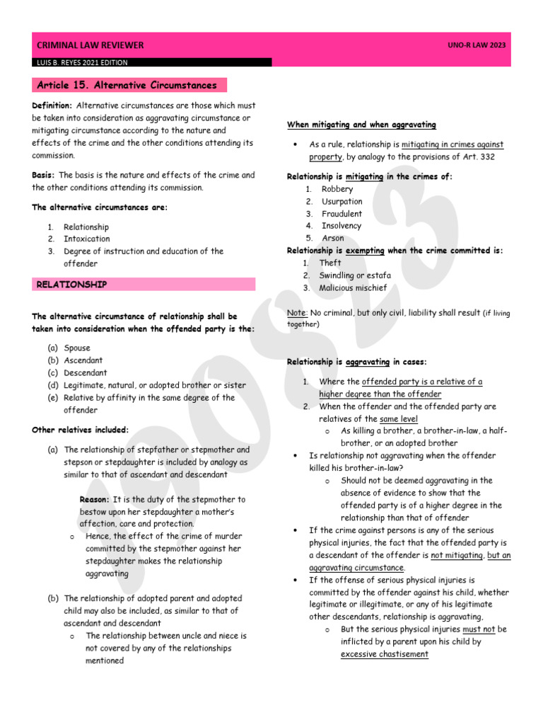 Article 15 Crim Law Reviewer | PDF | Crimes | Crime & Violence