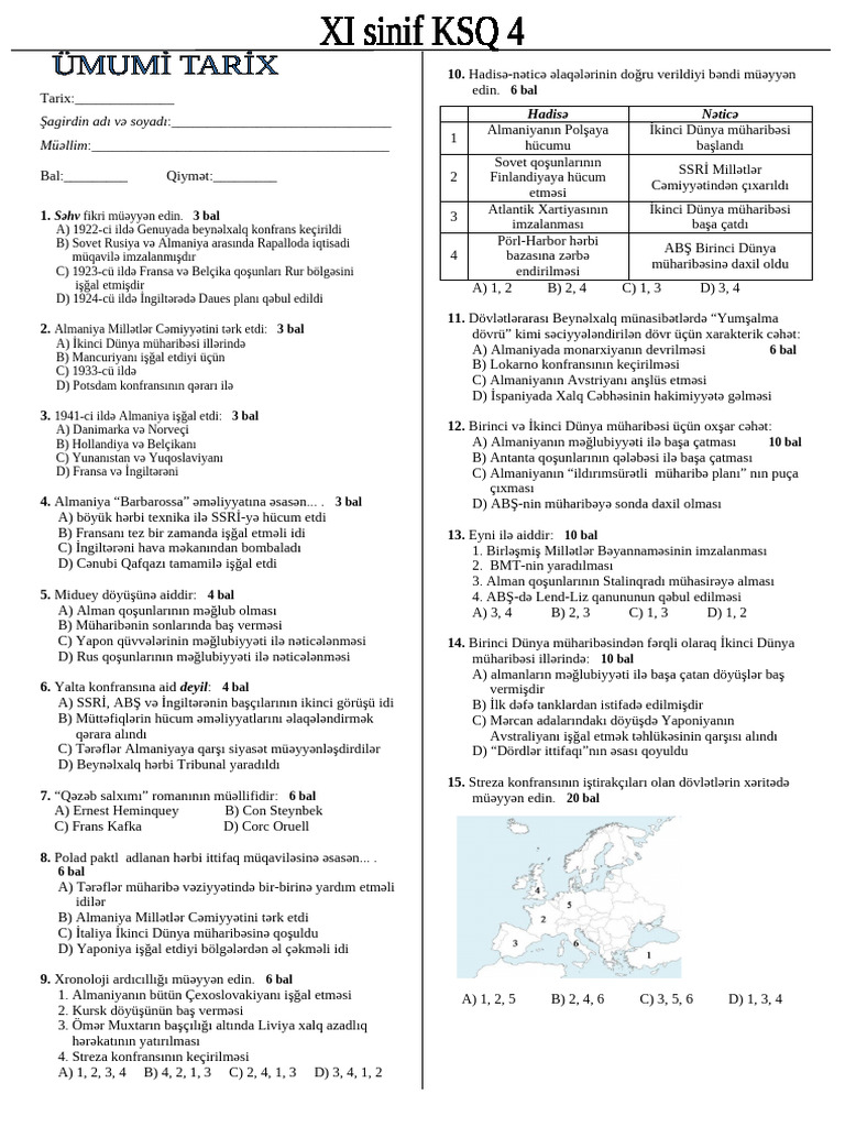 XI sinif ümumi tarix ksq 4 A+ | PDF