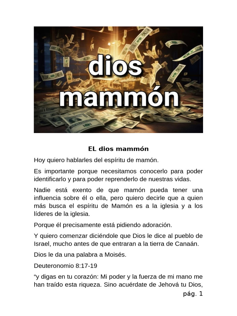 El Dios Mammon | PDF | Canaán | Creencia religiosa y doctrina