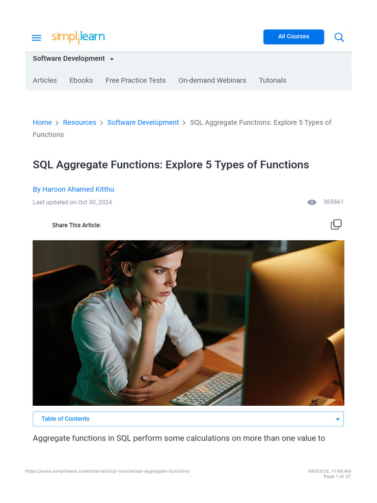 Sql Aggregate Functions Explore 5 Types Of Functions Pdf Standard