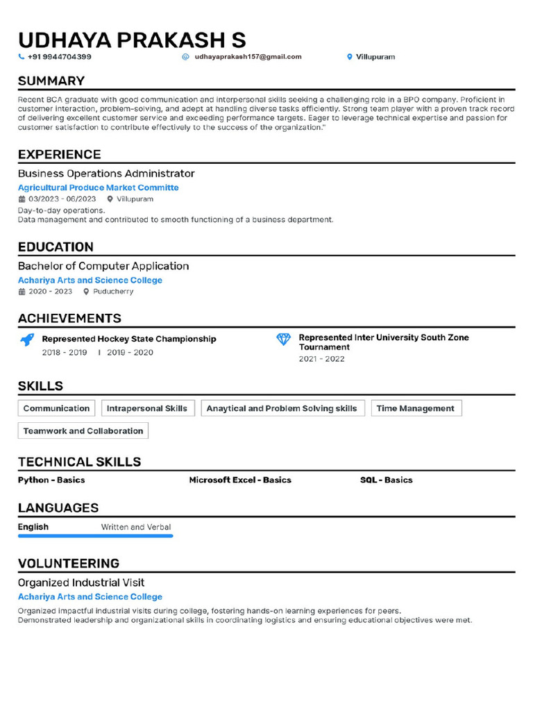 Udhaya Resume PDF | PDF
