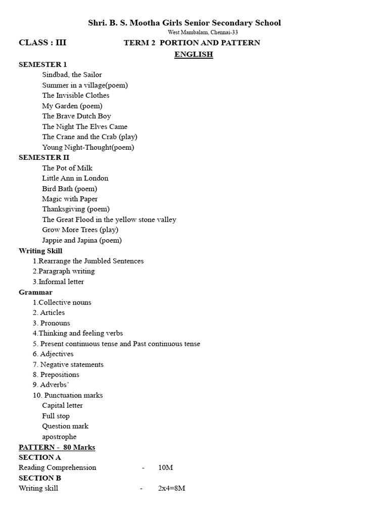 III STD Term 2 PORTION AND PATTERN | PDF