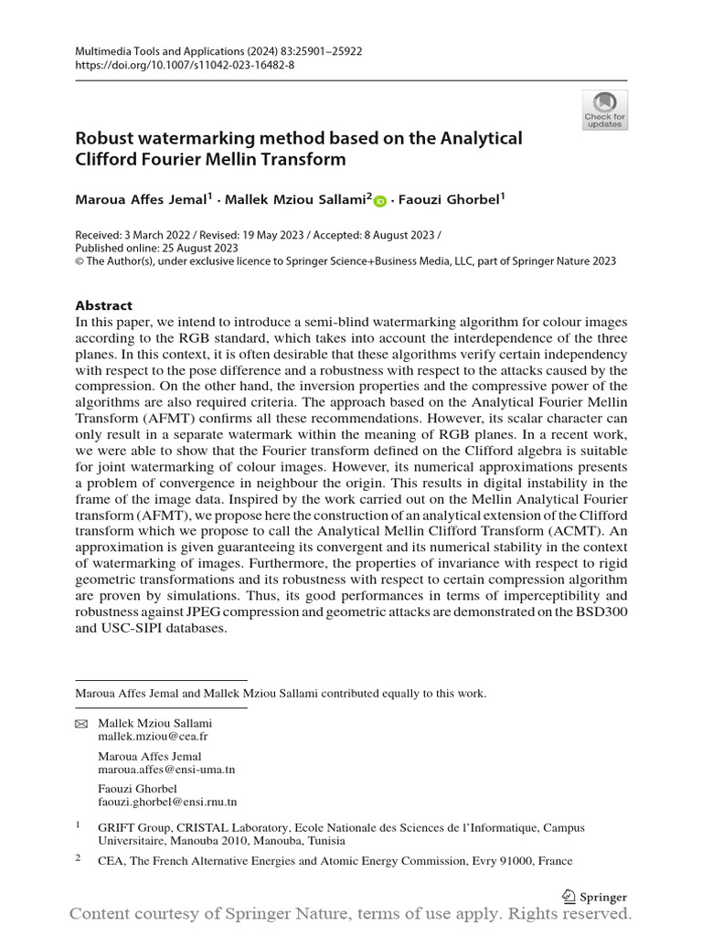 Robust Watermarking Method Based On The Analytical | PDF | Wavelet ...