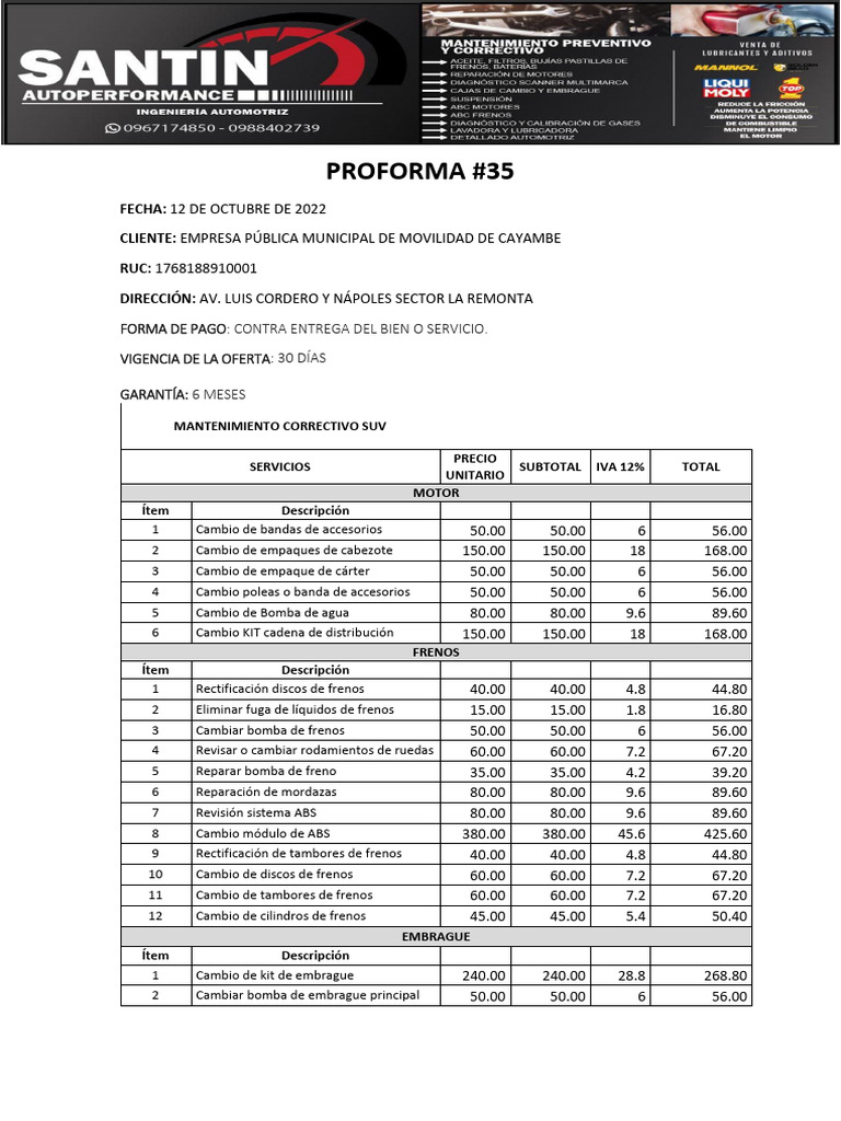 PROFORMA MANTENIMIENTO EPMMC-signed | PDF | Ingeniería mecánica | Ingeniería de Transporte