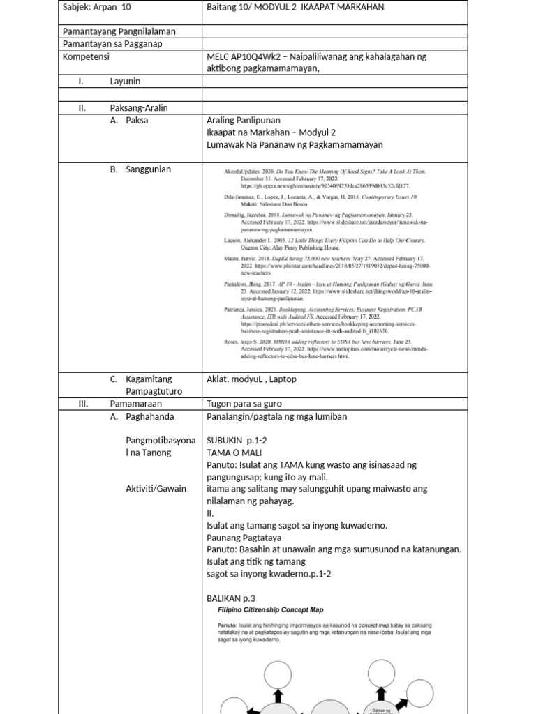 Arpan 10 DLL Q4 Modyul 2 | PDF