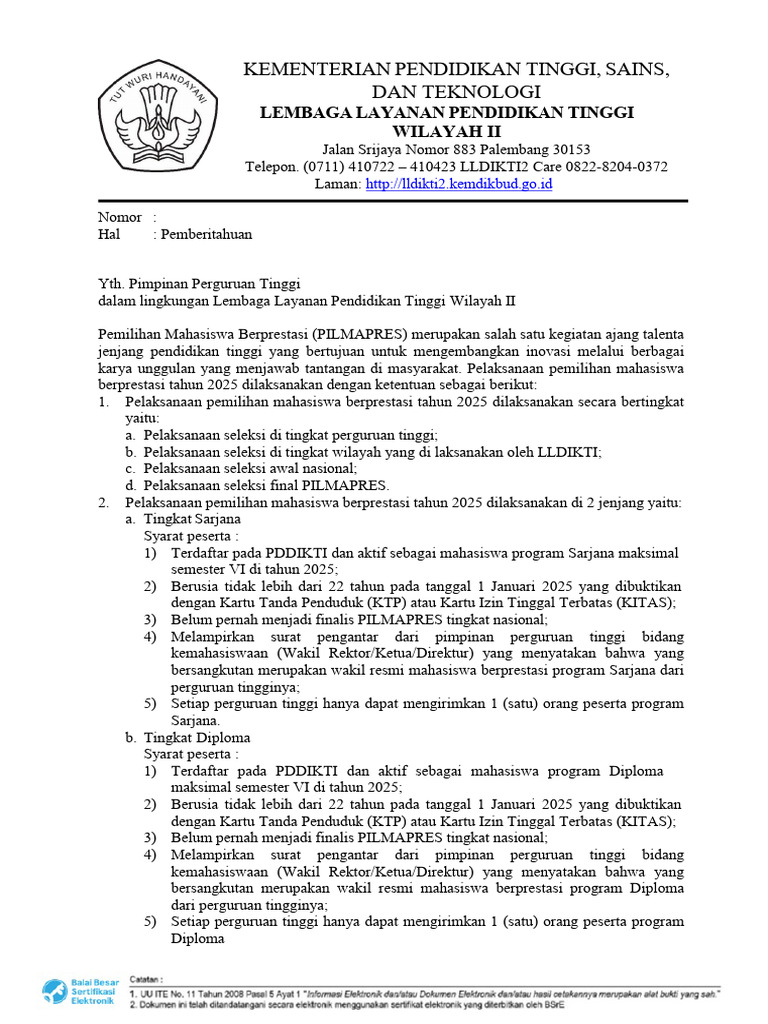 Pemberitahuan PILMAPRES 2025 | PDF