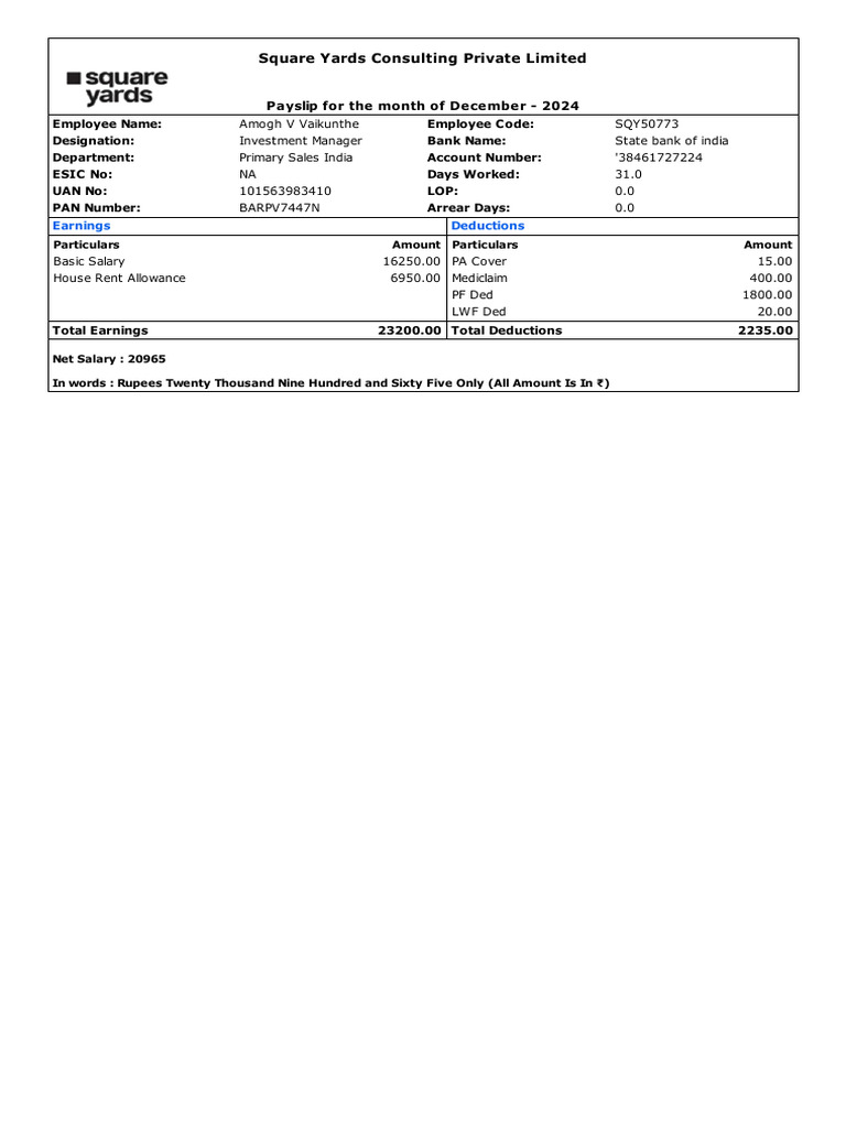 December 2024 PaySlip | PDF