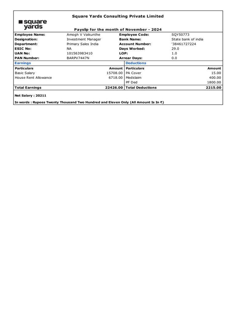 November_2024_PaySlip (1) | PDF