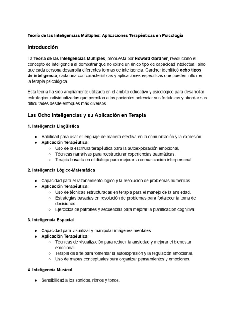 Teoría de las Inteligencias Múltiples_ Aplicaciones Terapéuticas en Psicología | PDF | Las ...