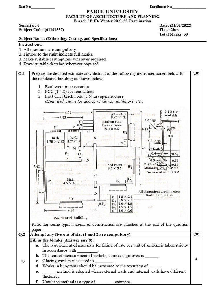 Estimating, Costing, and Specifications - Internal - Final | PDF ...