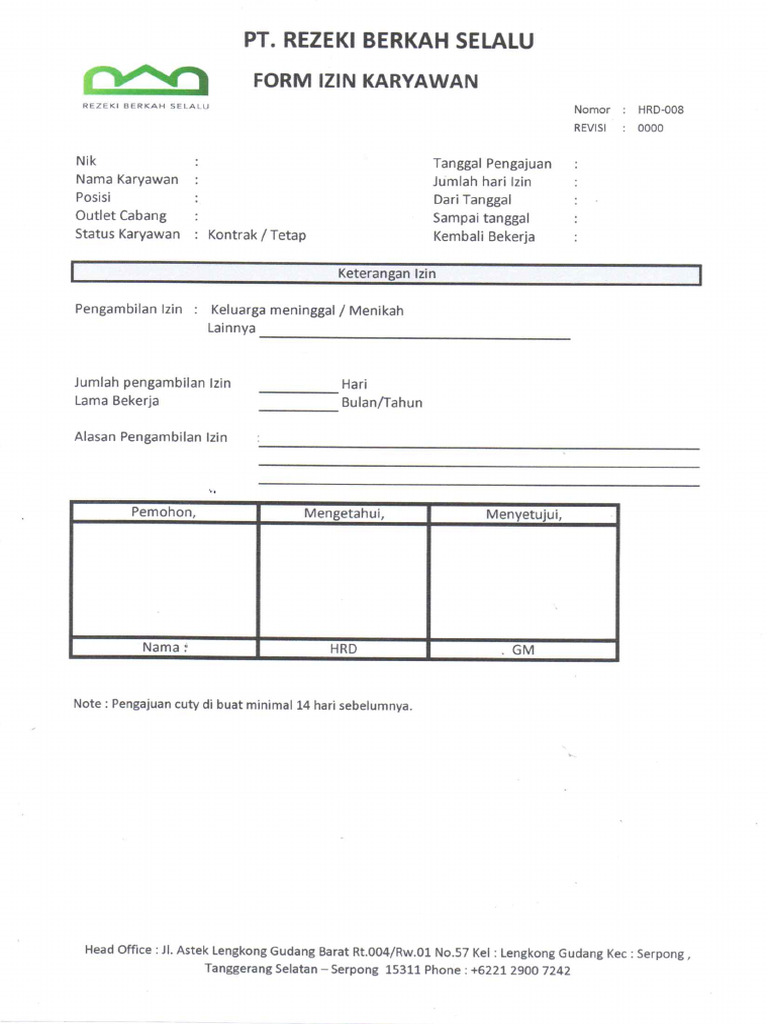 Form Izin Karyawan - 014 | PDF