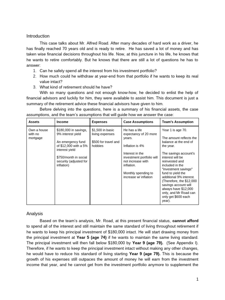 Retirement Case Study Finance | PDF | Cost Of Living | Investing