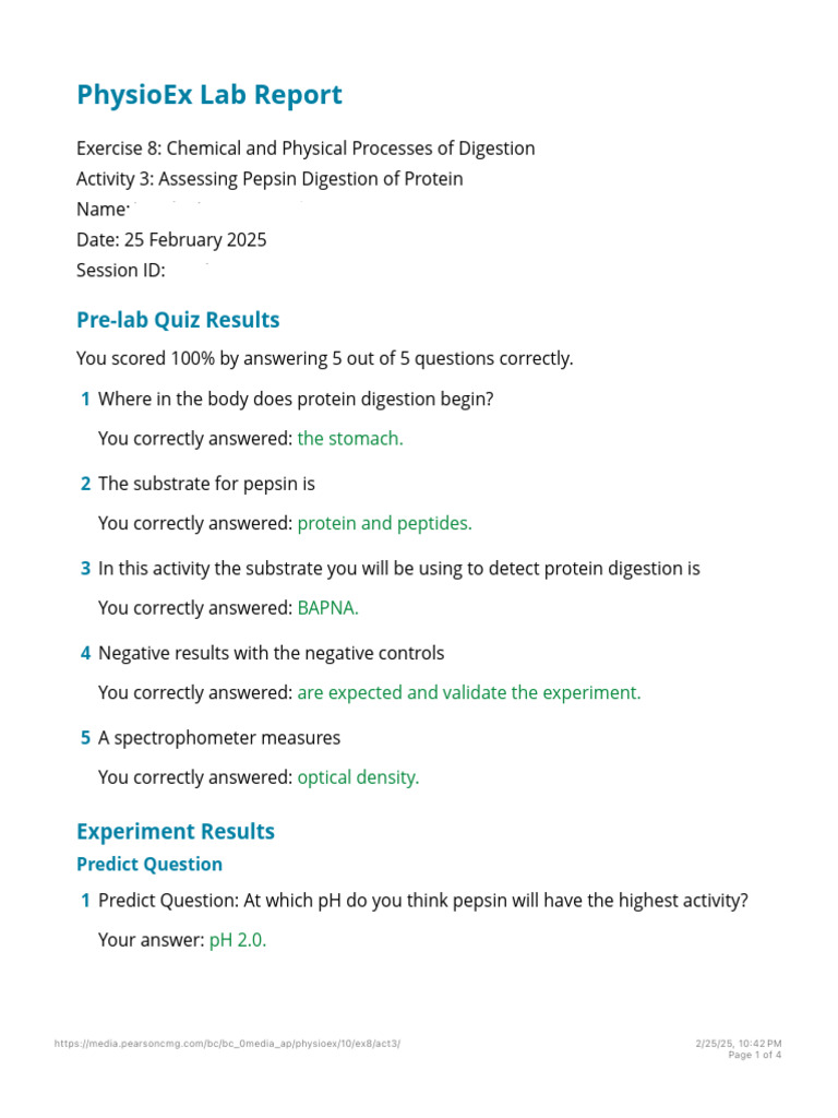 Pepsin Digestion Lab Report Summary | PDF | Digestion | Stomach
