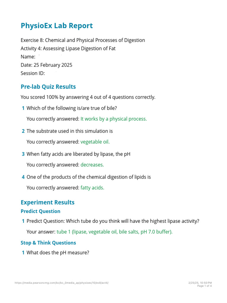 PhysioEx Exercise 8 Activity 4 | PDF | Bile | Pancreas