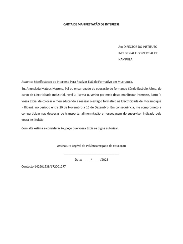 Carta de Manifestação de Interesse | PDF