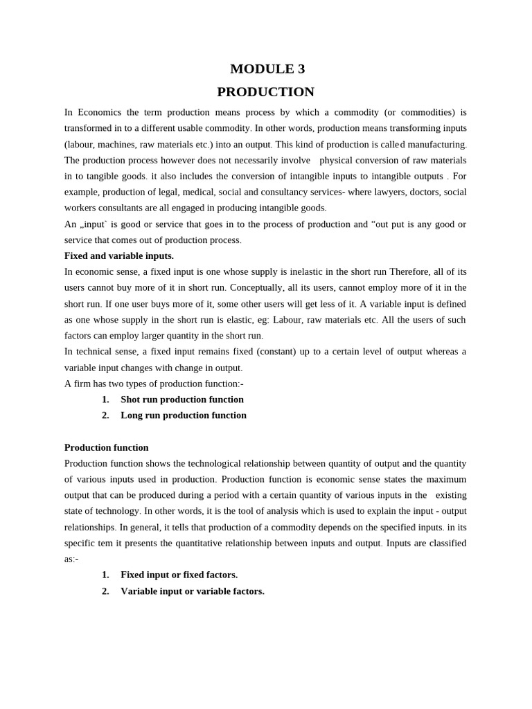 MODULE 3 | PDF | Production Function | Supply (Economics)