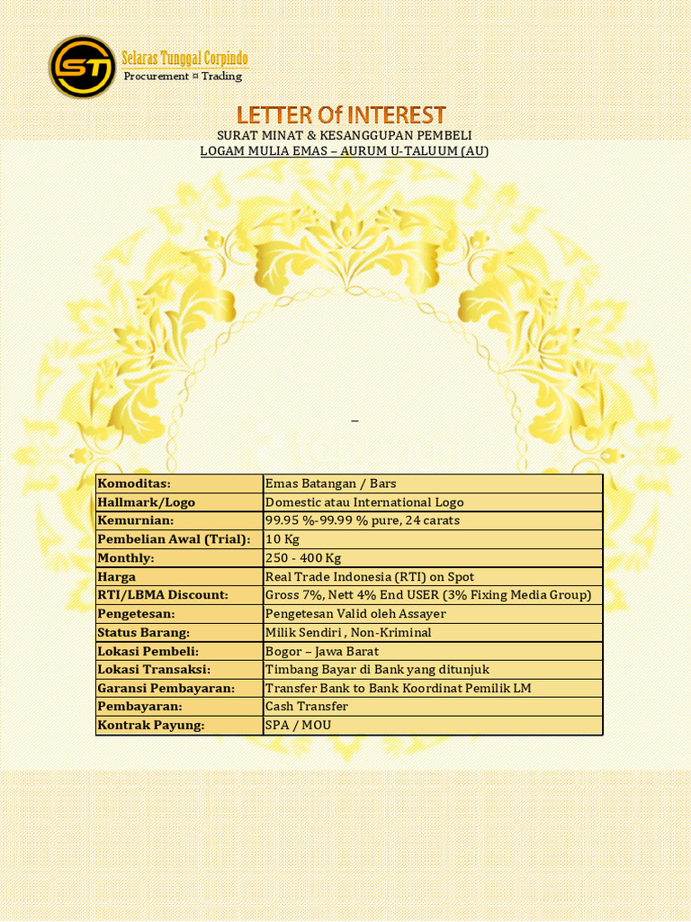 Surat Minat Pembelian Logam Mulia Emas | PDF
