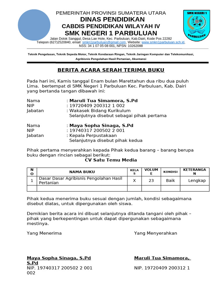 Berita Acara Serah Terima Buku Perpustakaan | PDF